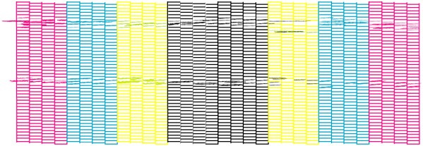 Nozzles on the same line are becoming misaligned in the test pattern ...
